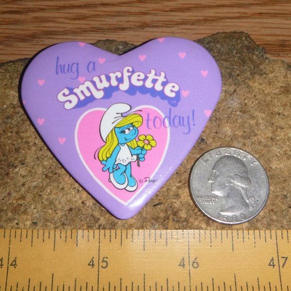 Vintage Accessories Vintage Hug A Smurfette Today Heart Shaped Pin
